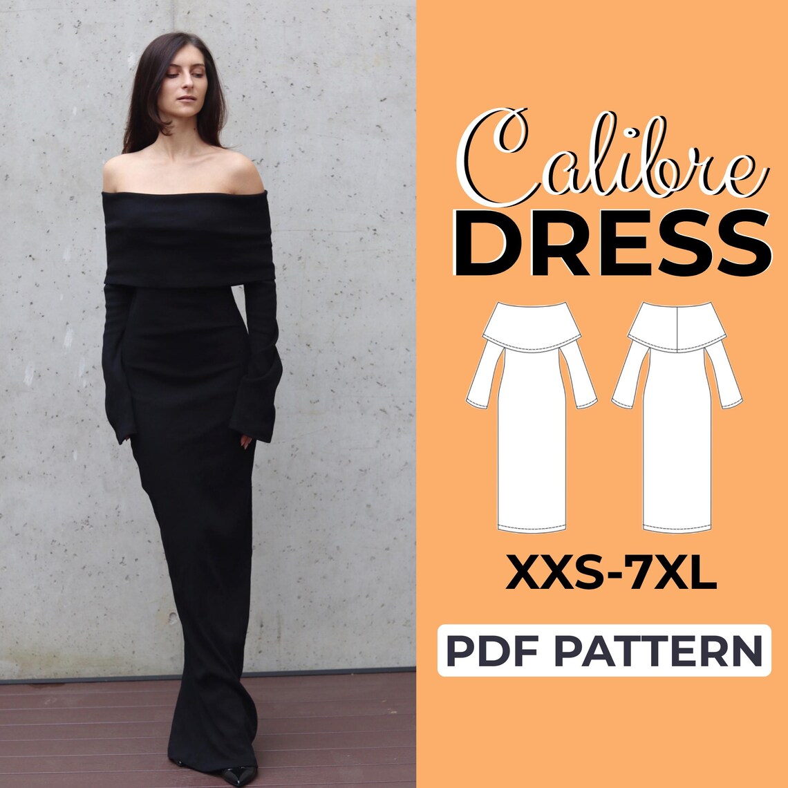 Off Shoulder Dress Sewing Pattern, Fitted Elegant Dress | Easy Beginner ...