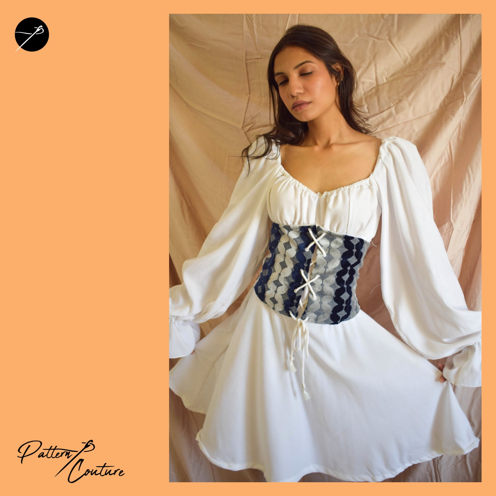 Underbust Corset Pattern + Puff Sleeve Dress Sewing Pattern, XXS-7XL ...