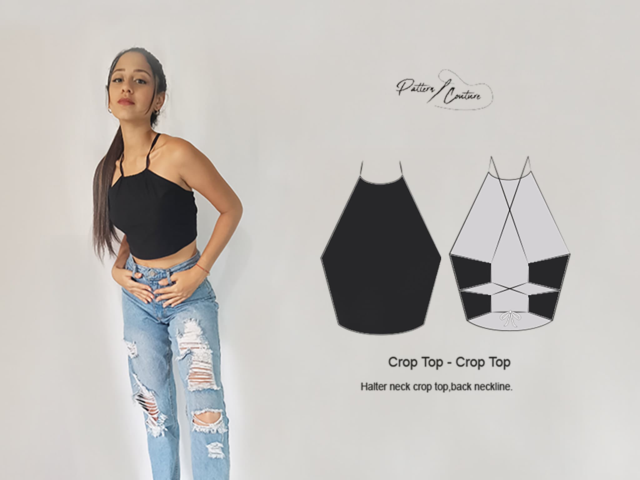 Girls Crop Top Sewing Pattern - Custom Crop Top - Halter Dress Pattern ...