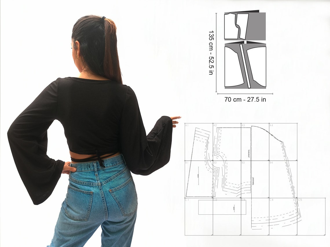 Flare Sleeve Crop Top Sewing Pattern Hippie Top for - Etsy
