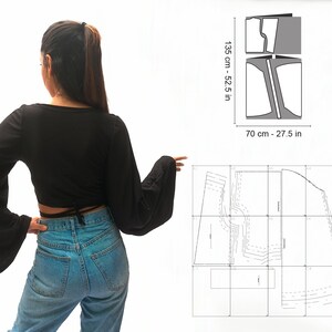 Flare Sleeve Crop Top Sewing Pattern | Hippie Top for Festivals, Partys ...