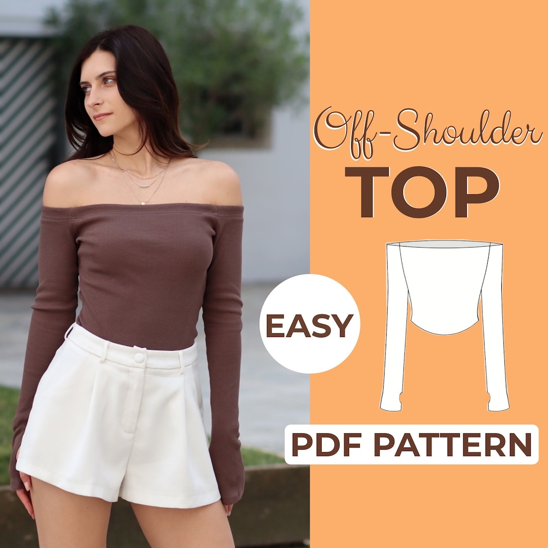 Off Shoulder Top Sewing Pattern | Long Sleeve Top | Easy Beginner Pattern + Easy Illustrated ...