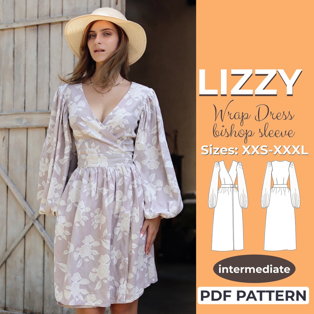 Wrap Dress Sewing Pattern, XXS - XXXL, V-neck, Summer Wraparound Dress ...
