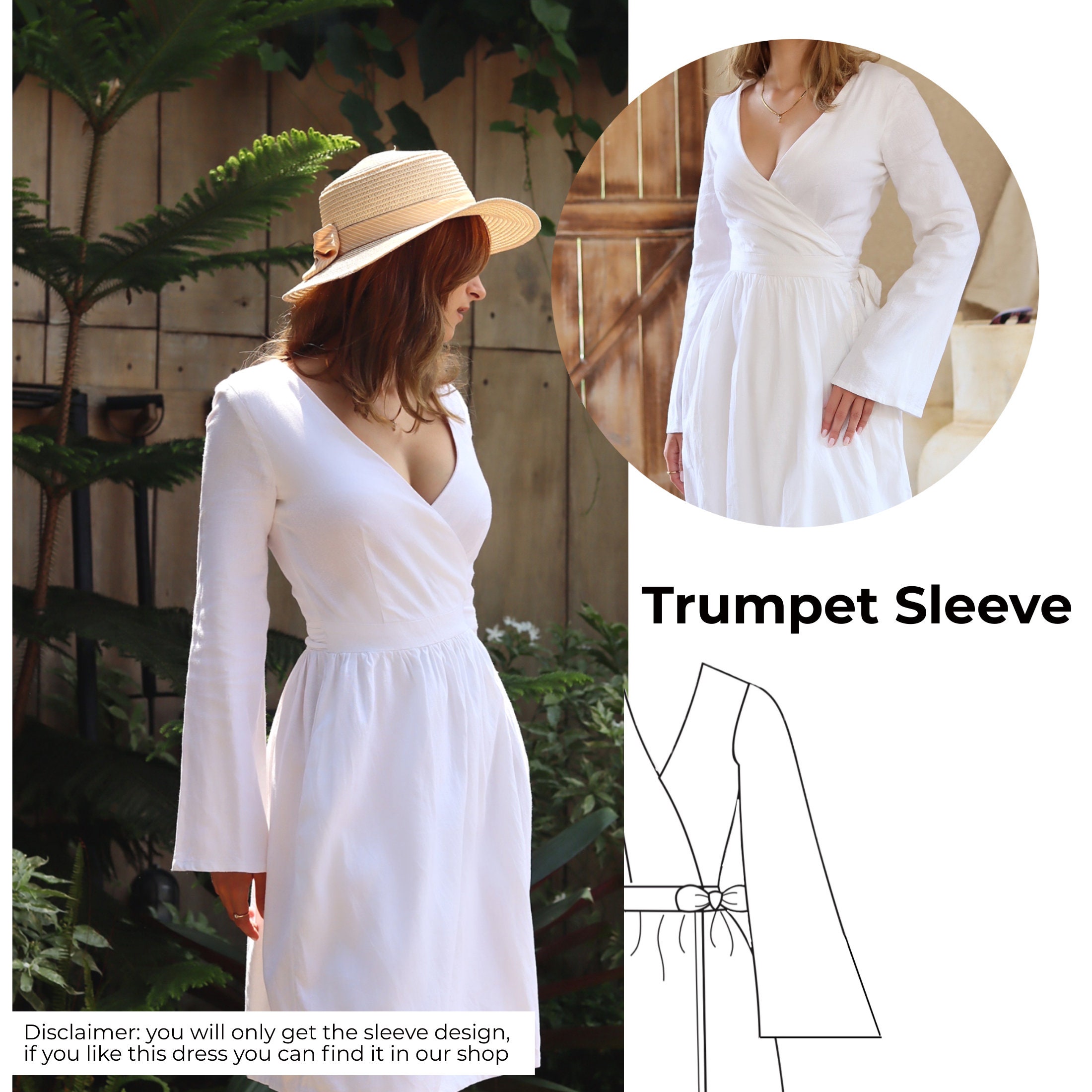 Trumpet Sleeve Sewing Pattern, Easy Pattern in A0, A4 & US-Letter ...