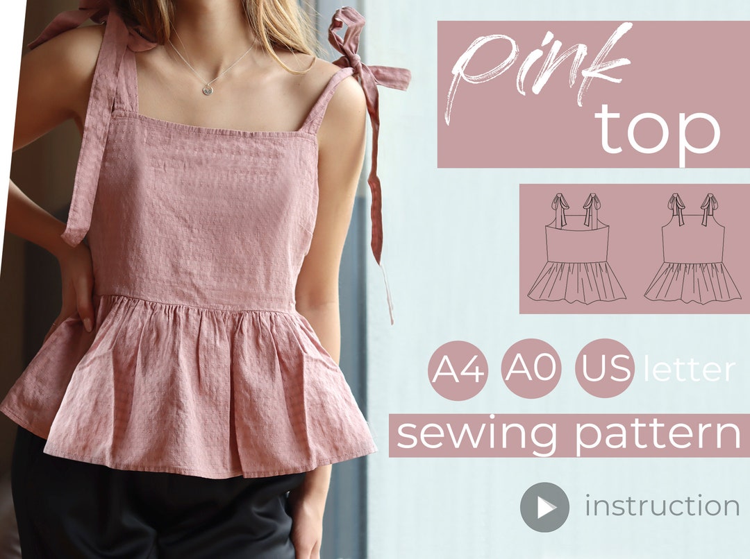 Gathered Smock Top Sewing Pattern With Tie-straps | Xs-xl | PDF A0, A4 ...