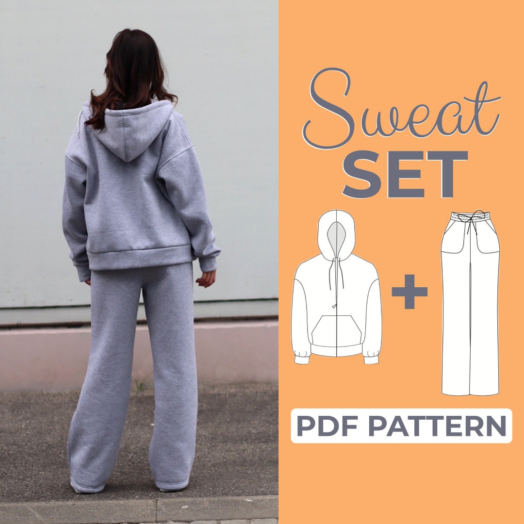 Zip up Hoodie & Sweatpants Sewing Patterns Bundle Patterns Detailed ...
