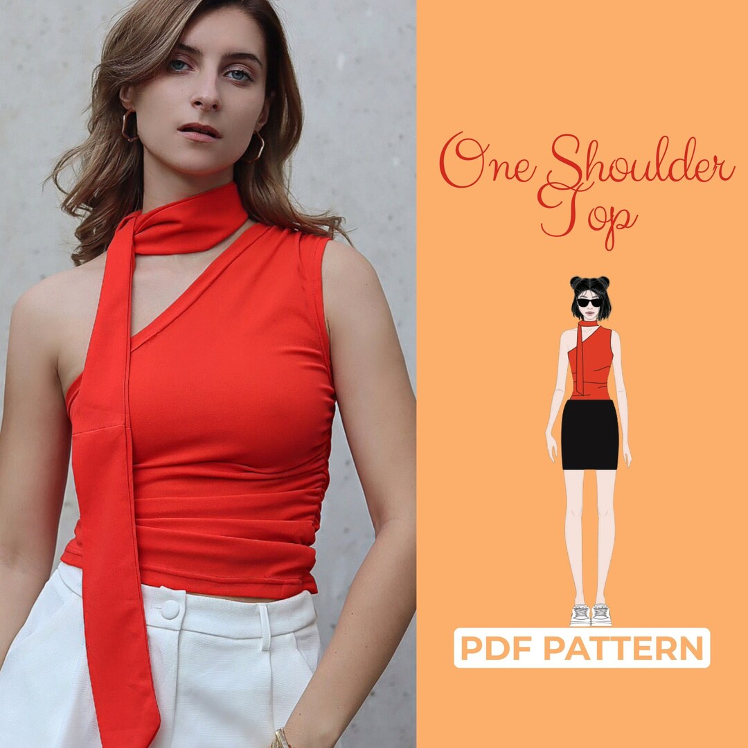 Asymetrical One Shoulder Top Sewing Pattern, Easy Beginner Pattern, Y2K ...