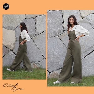 Wide Leg Jumpsuit Sewing Pattern, Comfy Linen Summer Overall, Flare ...