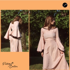 Medieval Dress Sewing Pattern, Long Sleeve Maxi Dress, Celtic Dress ...