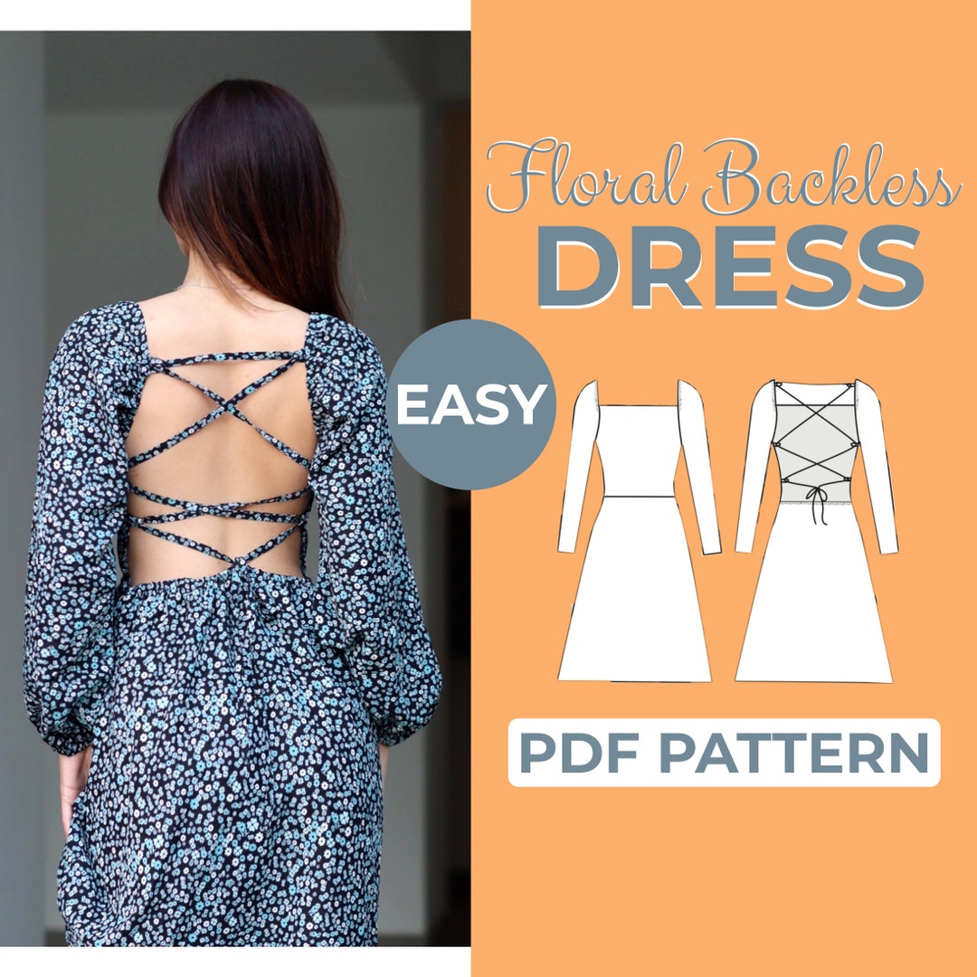Backless Dress Sewing Pattern | Long Puff Sleeve Midi Dress | Easy ...