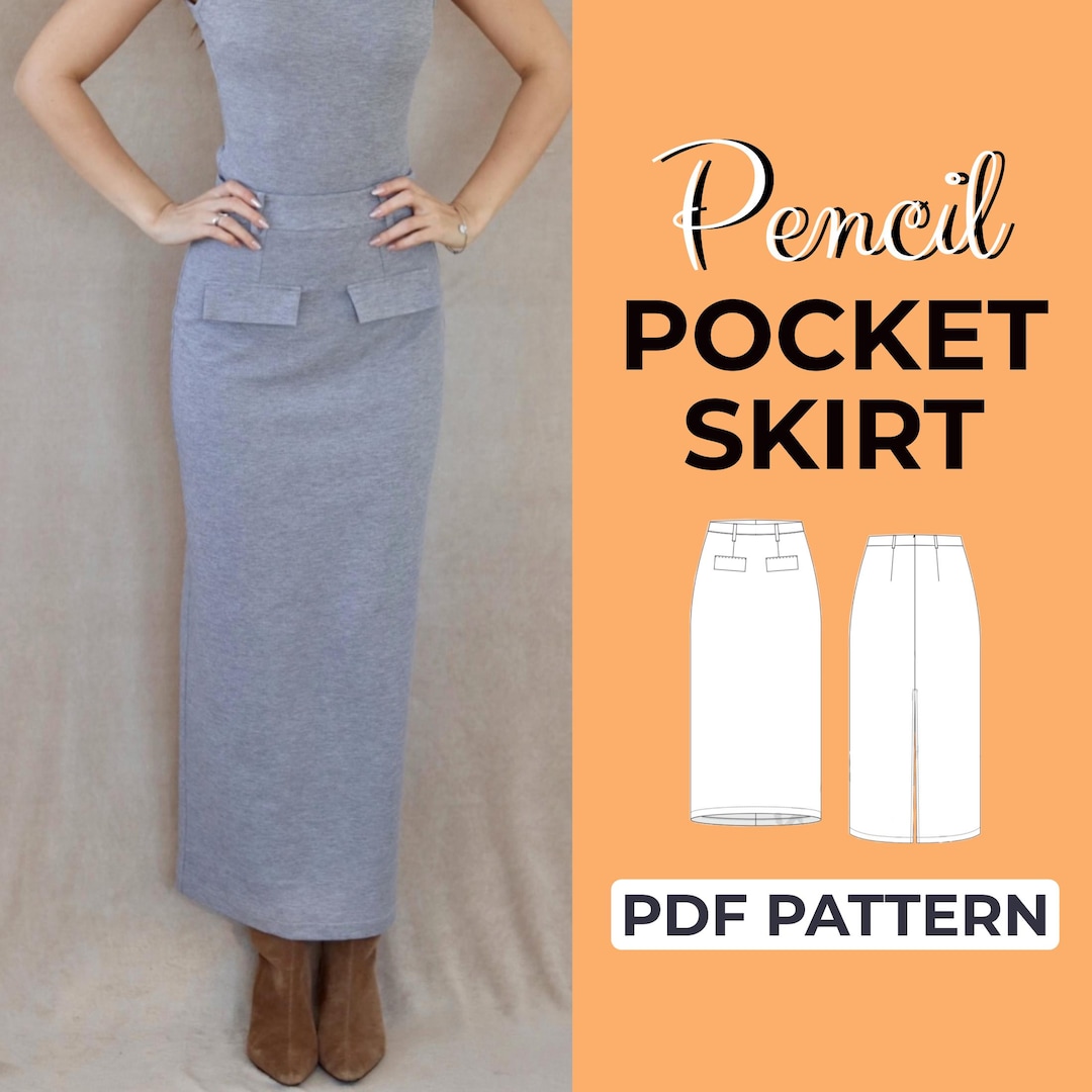 Pencil Pocket Skirt Sewing Pattern | High Waist Maxi Skirt | Pattern ...