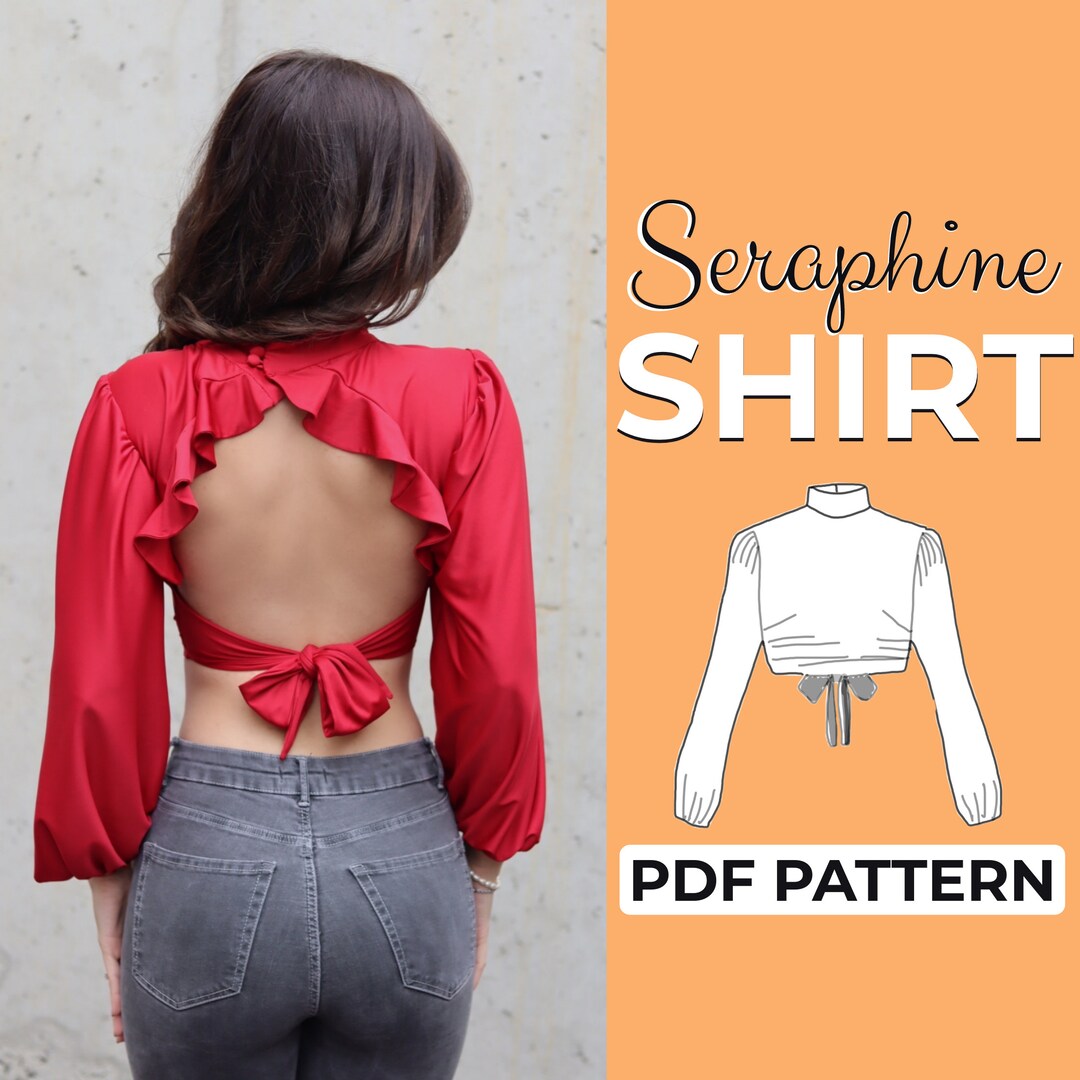 Open Back Ruffle Blouse Sewing Pattern Tieback Top Easy Beginner ...