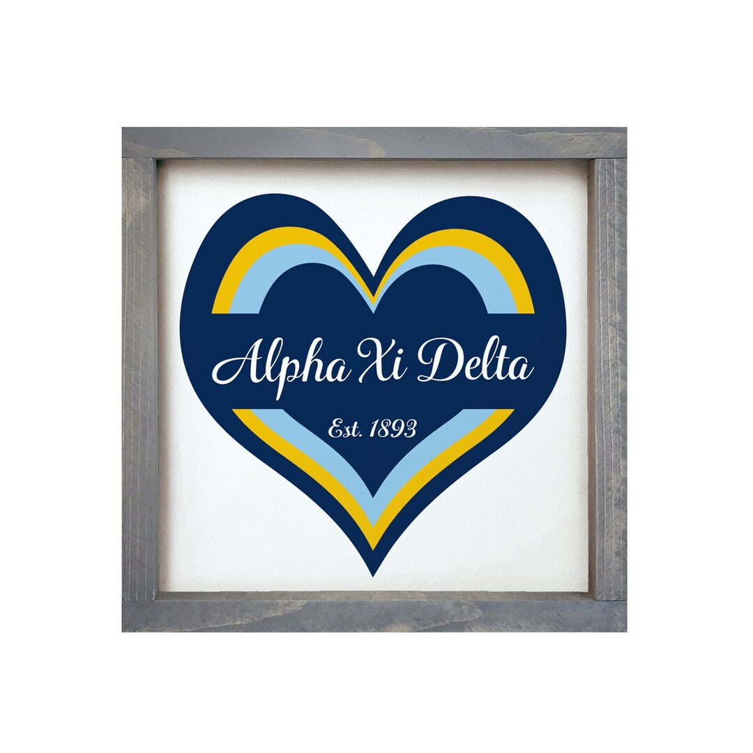 Alpha Xi Delta Wood 12x12x Framed Sign Heart Custom Alpha Xi Dorm Decor ...