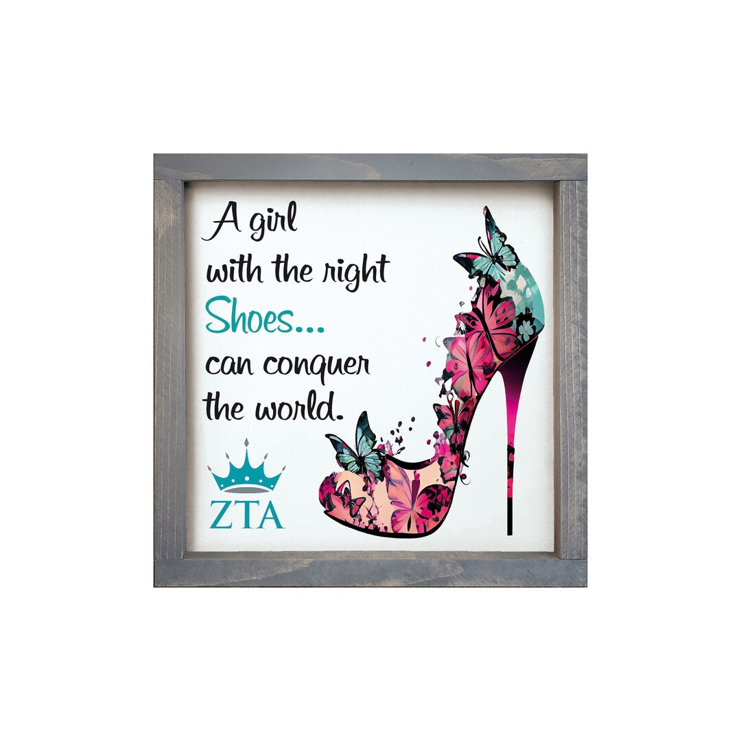 Zeta Tau Alpha 12x12 Wood Framed Sign Right Shoes Official ZTA Sorority ...