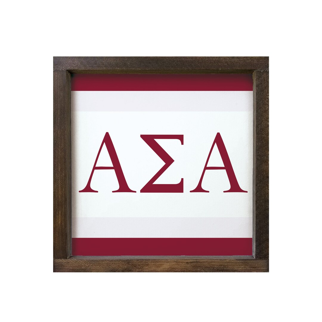 Alpha Sigma Alpha 12x12 Wood Framed Sign Greek Letters Stripes Custom ...