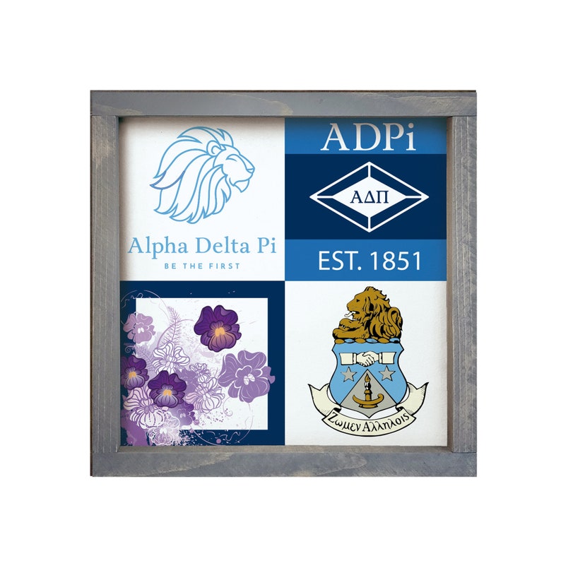 Alpha Delta Pi 12x12 Wood Framed Sign Classic Color Block Custom Adpi ...