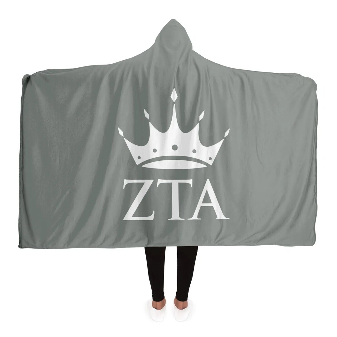Zeta Tau Alpha Crown Greek Letters Hooded Blanket Gray Custom ZTA ...