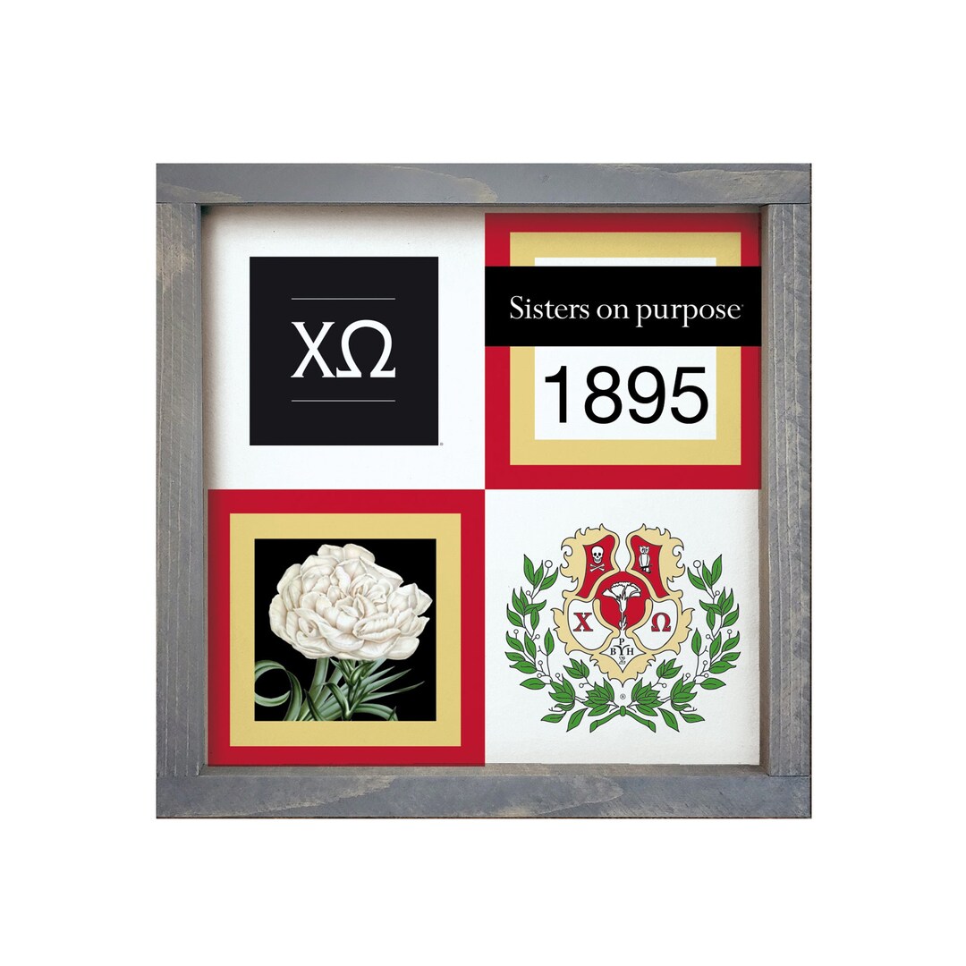 Chi Omega 12x12 Wood Framed Sign Classic Color Block Custom Dorm Decor ...