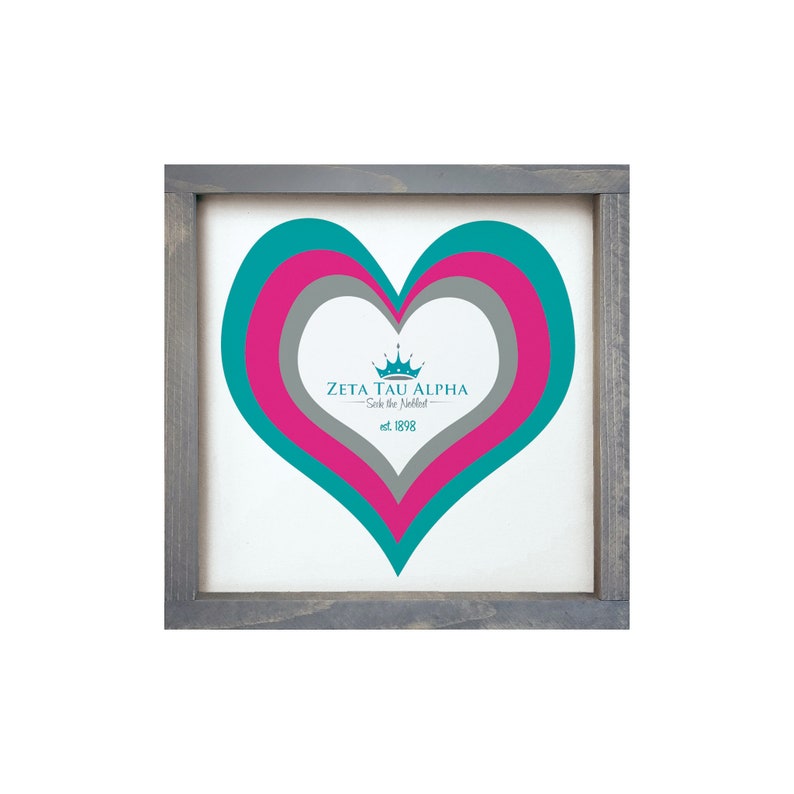 Zeta Tau Alpha 12x12 Wood Framed Sign Heart Official ZTA Sorority Gift ...