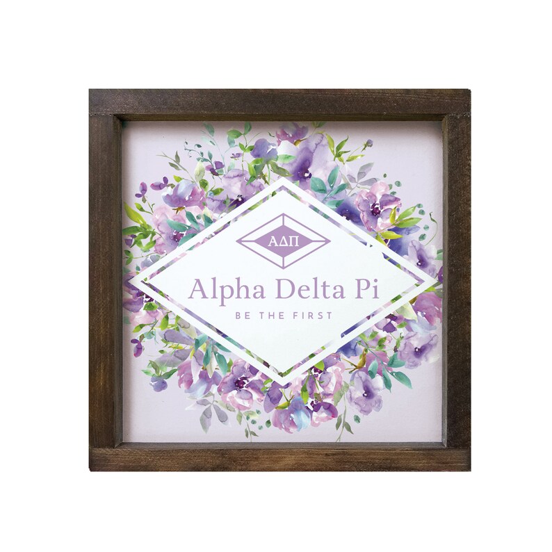 Alpha Delta Pi 12x12 Wood Framed Sign - Purple Floral Diamond Frame ...