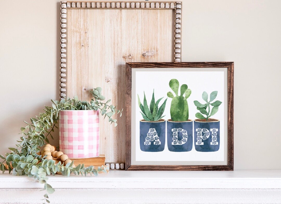 Alpha Delta Pi 12x12 Wood Framed Sign Adpi Succulents Custom Adpi Dorm ...