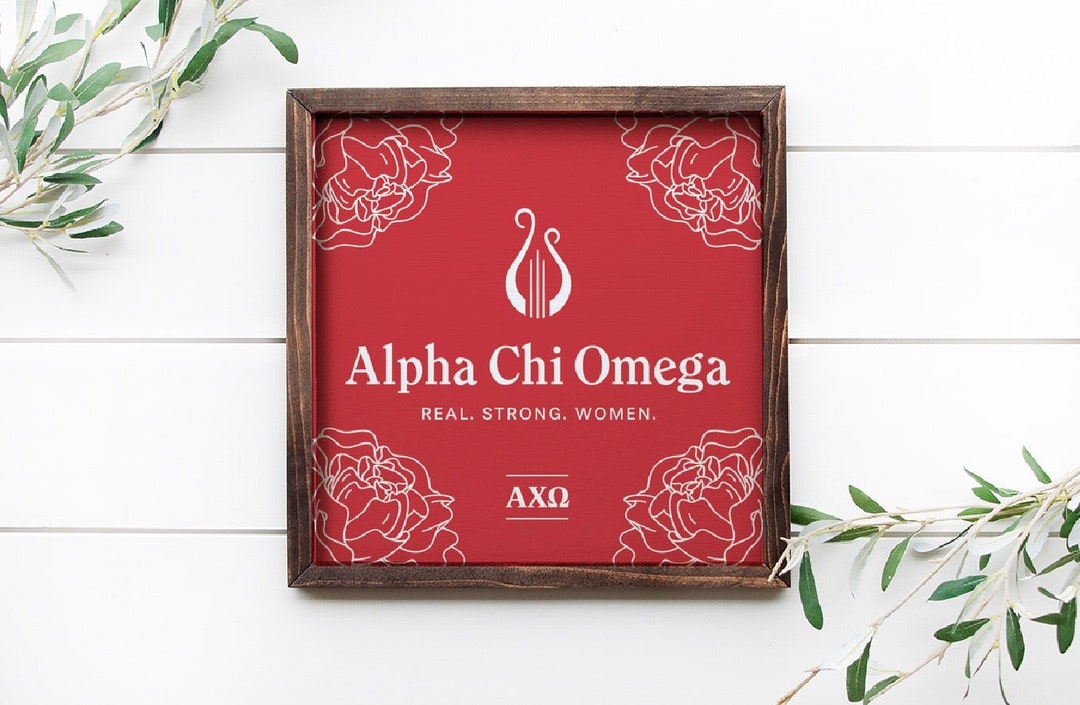 Alpha Chi Omega 12x12 Traditional Scarlet Wood Framed Sign | Custom AXO ...