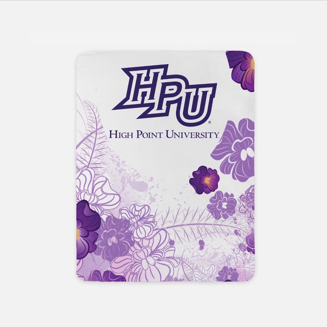 High Point University Sherpa Blanket: HPU Violet Floral Frame Dorm ...
