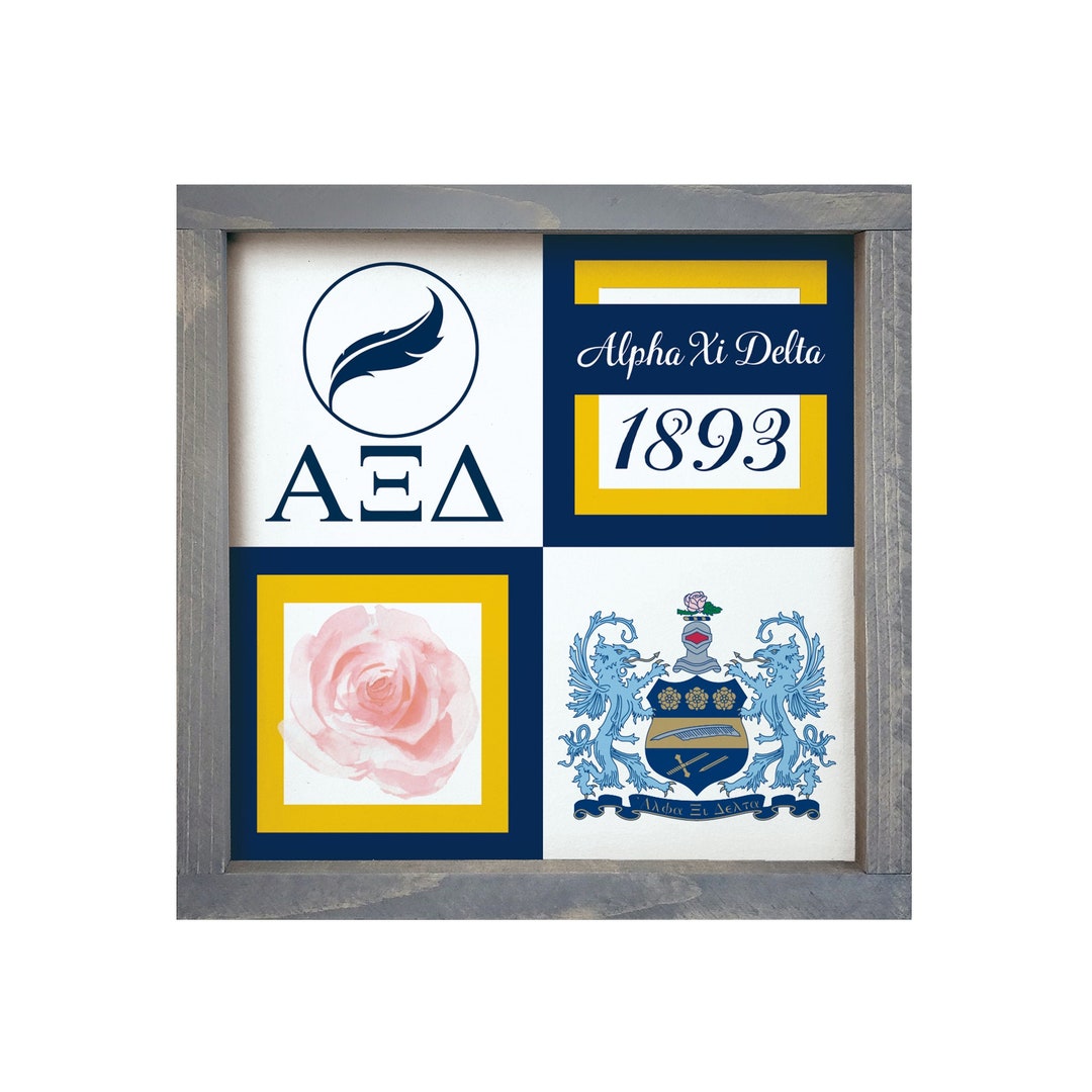 Alpha Xi Delta 12x12 Wood Framed Sign Classic Color Block Custom Alpha ...