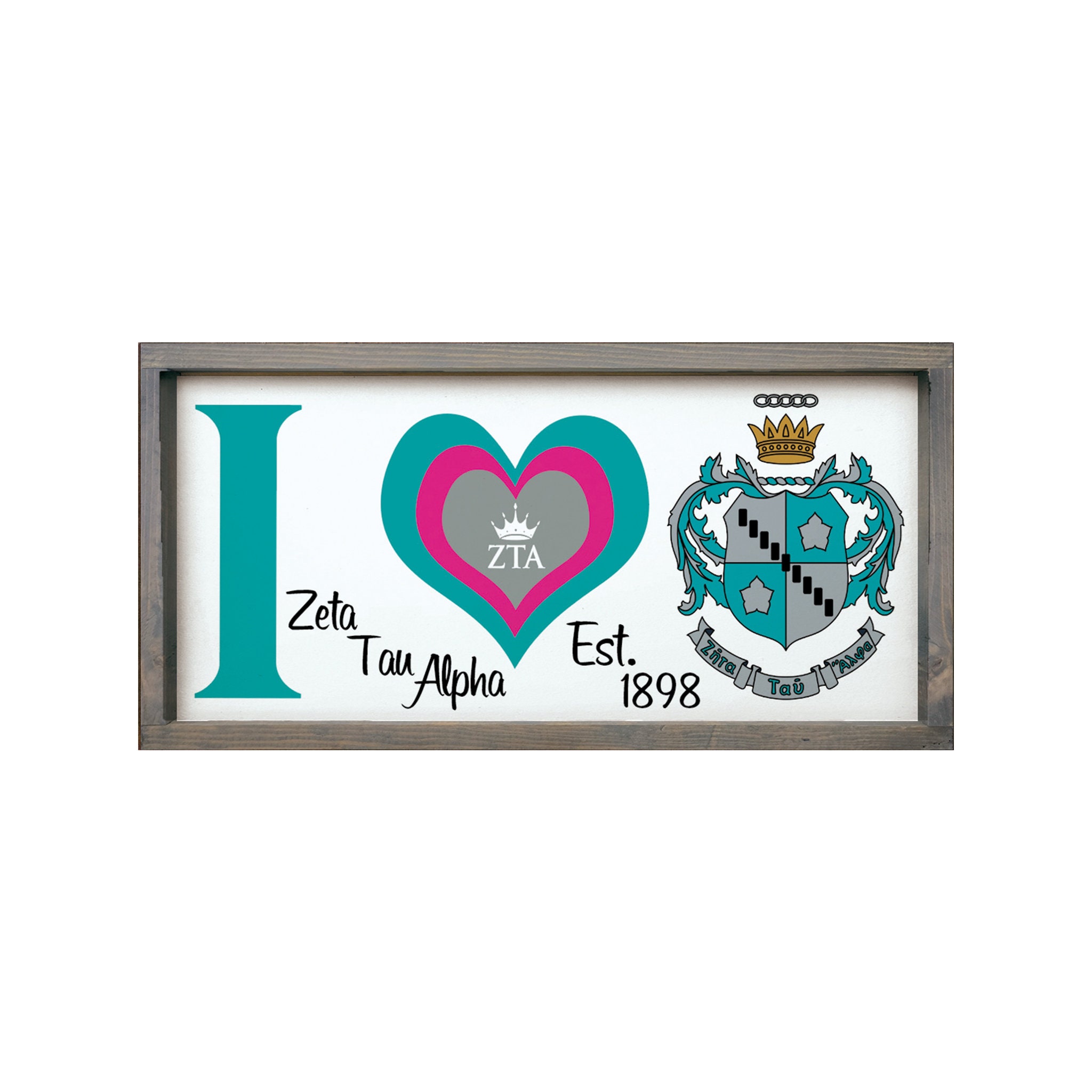 Zeta Tau Alpha 12x24 Wood Framed Sign I Heart Zeta Crest 12x24 ZTA ...