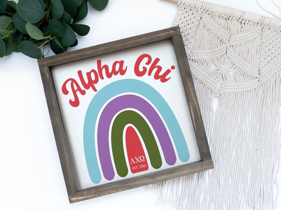 Alpha Chi Omega 12x12 Wood Framed Sign Rainbow Custom AXO Dorm Decor ...