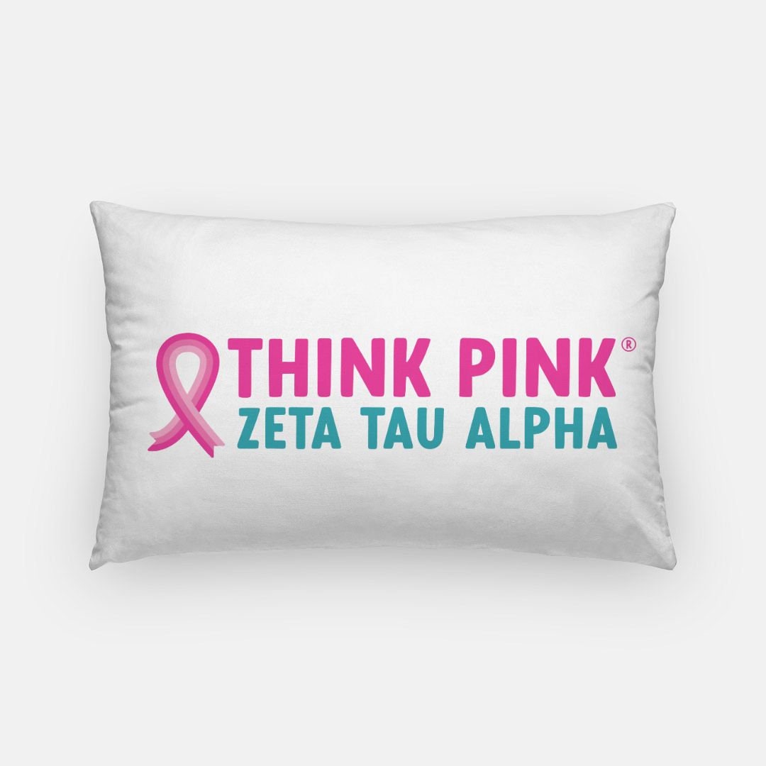 Zeta Tau Alpha Think Pink Lumbar Pillow Cover | Custom Zeta Sorority ...