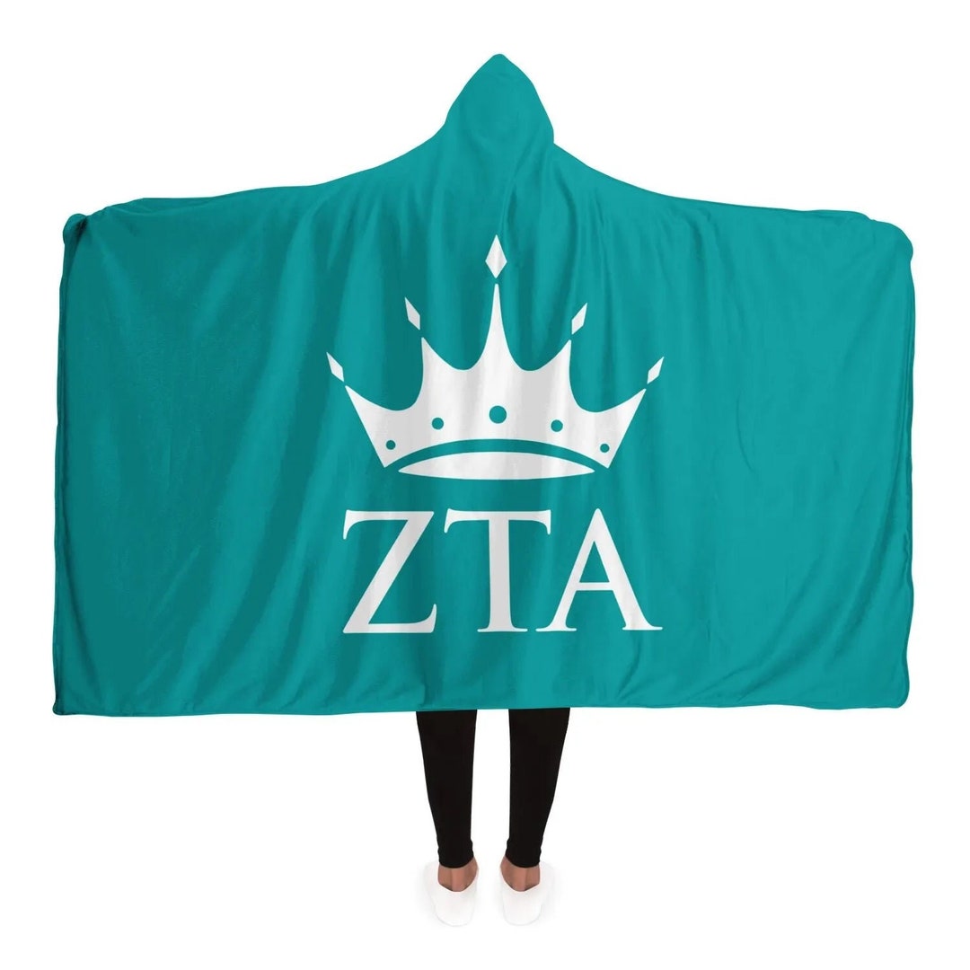 Zeta Tau Alpha Crown Greek Letters Hooded Blanket Turquoise Custom ZTA ...