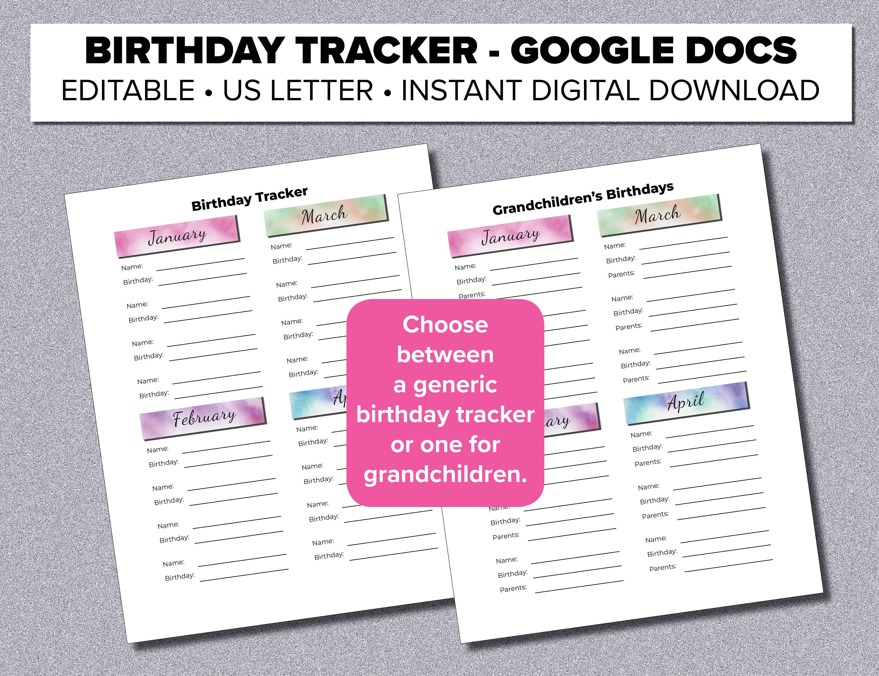 Editable Birthday Tracker in Google Docs, Digital Download, Generic ...