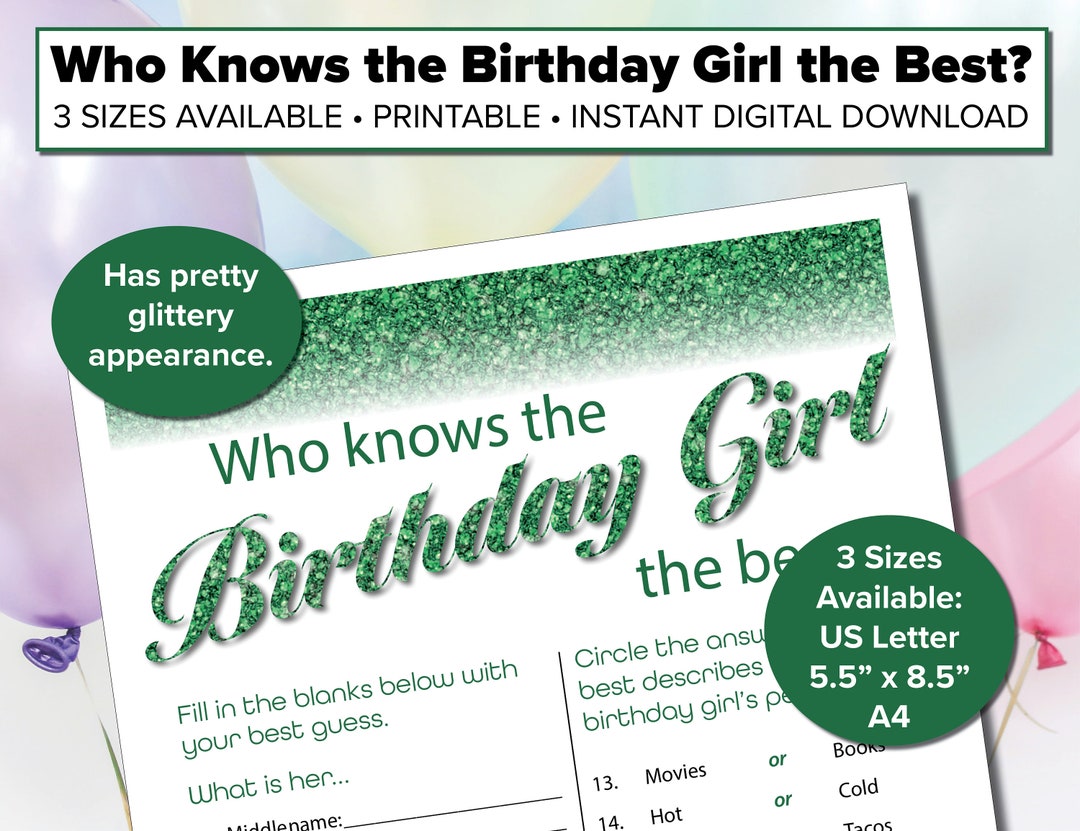 Who Knows the Birthday Girl the Best Game | Green Glitter Theme ...