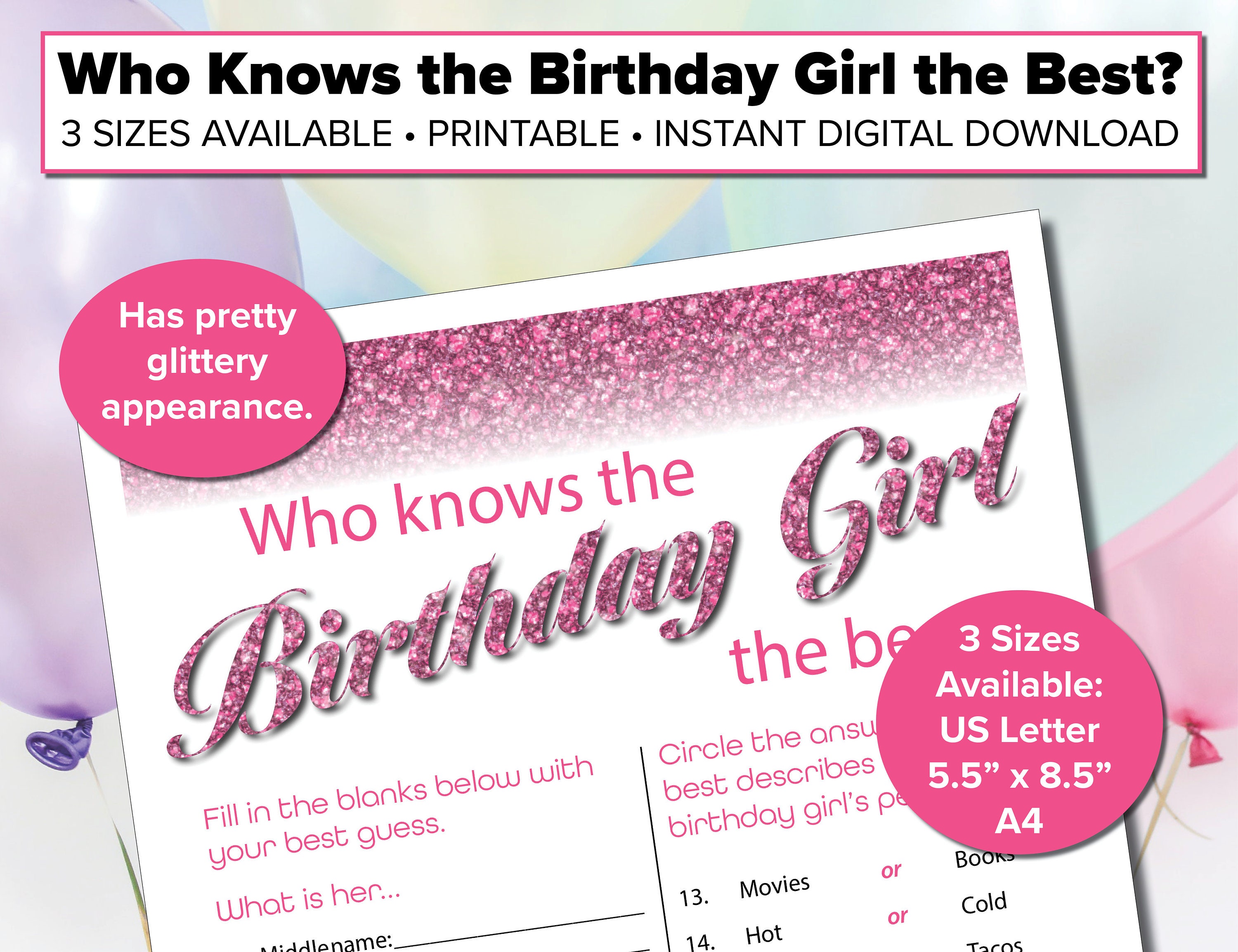 Who Knows the Birthday Girl the Best Game | Pink Glitter Theme Birthday ...