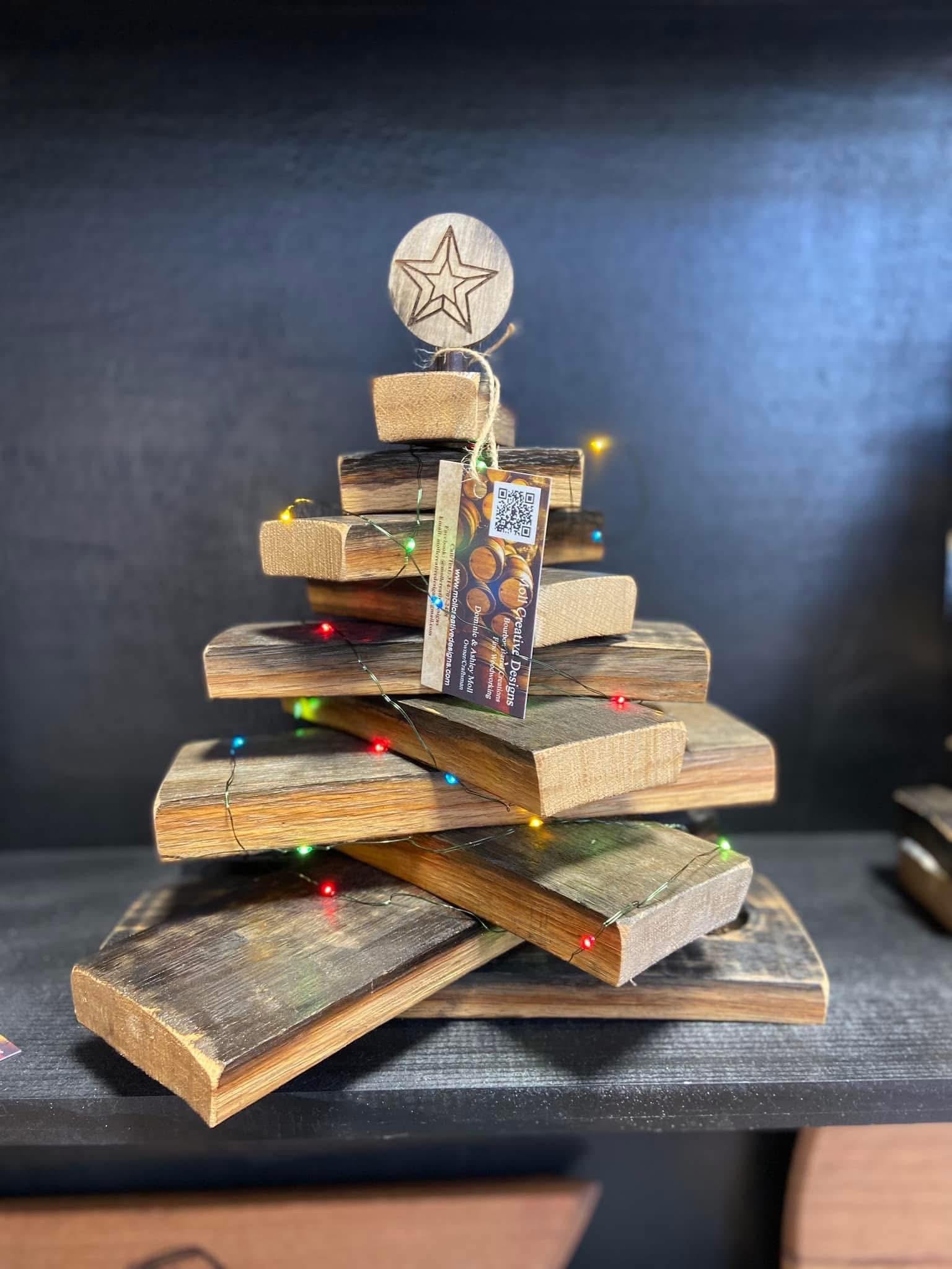 Reclaimed Bourbon Barrel Christmas Tree With LED Lights – Rustic ...