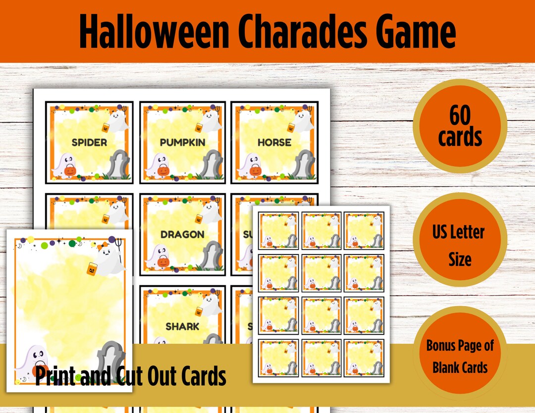 Halloween Charades Printable Game, Family Game Night, Halloween ...