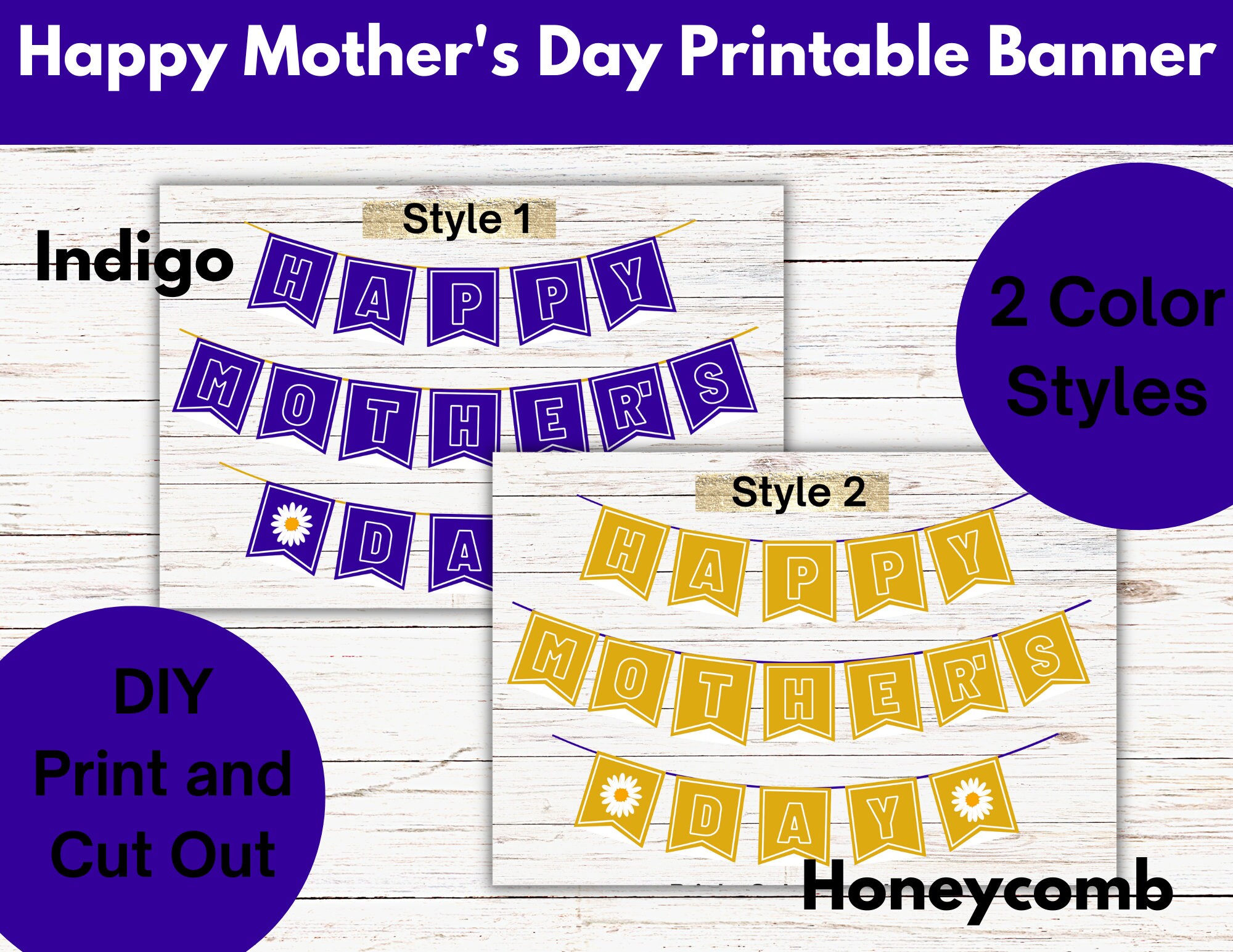 Happy Mother's Day Printable Banner With Daisies, DIY Mothers Day ...