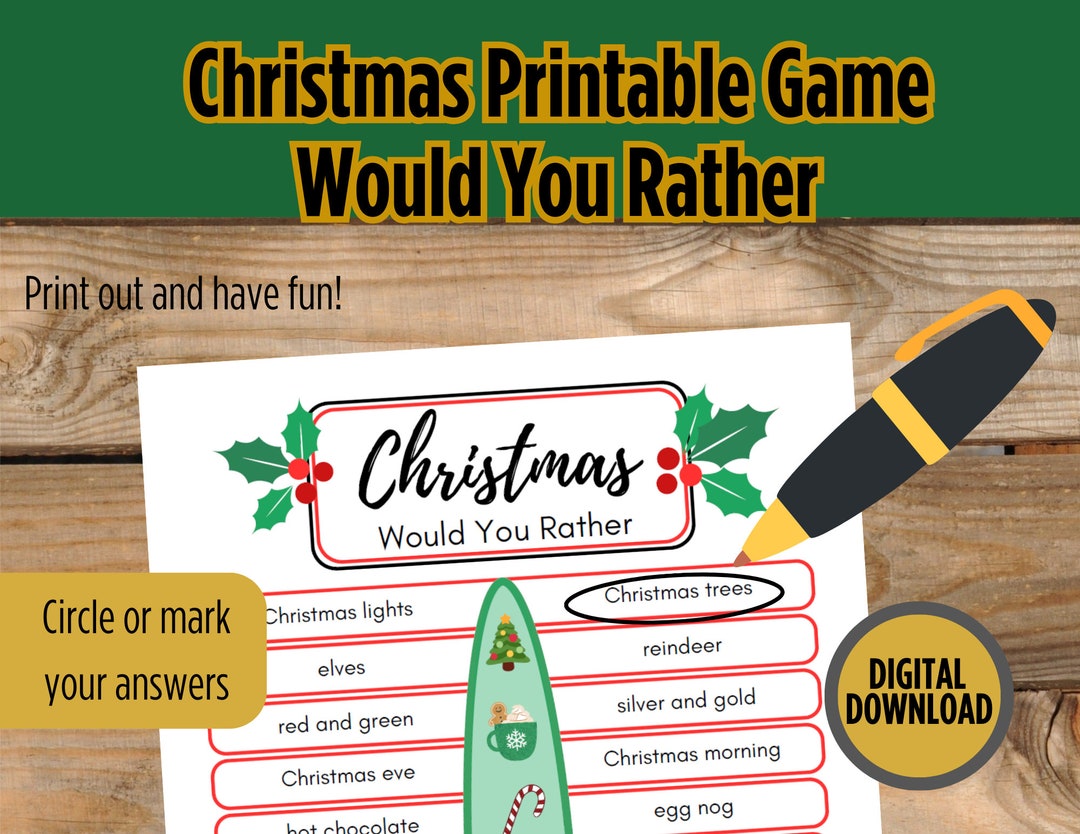 Christmas Printable Game Would You Rather, This or That Icebreaker Game ...