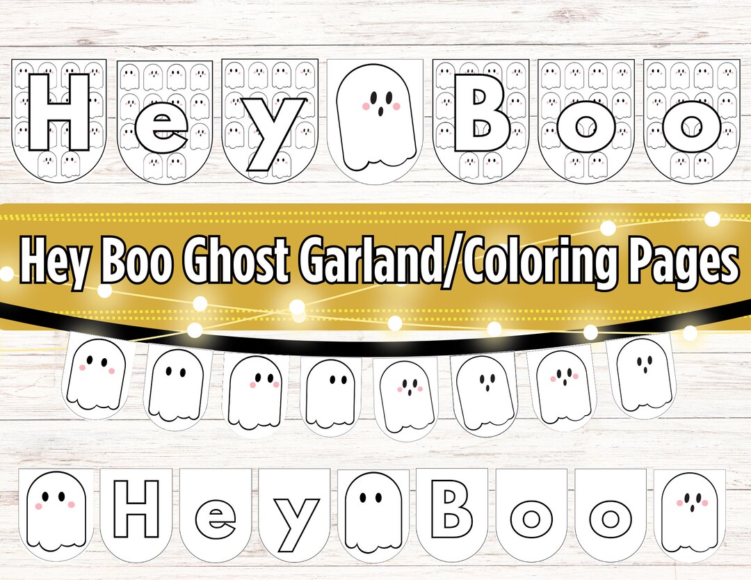 Halloween Hey Boo Ghost Garland Coloring Pages - Etsy