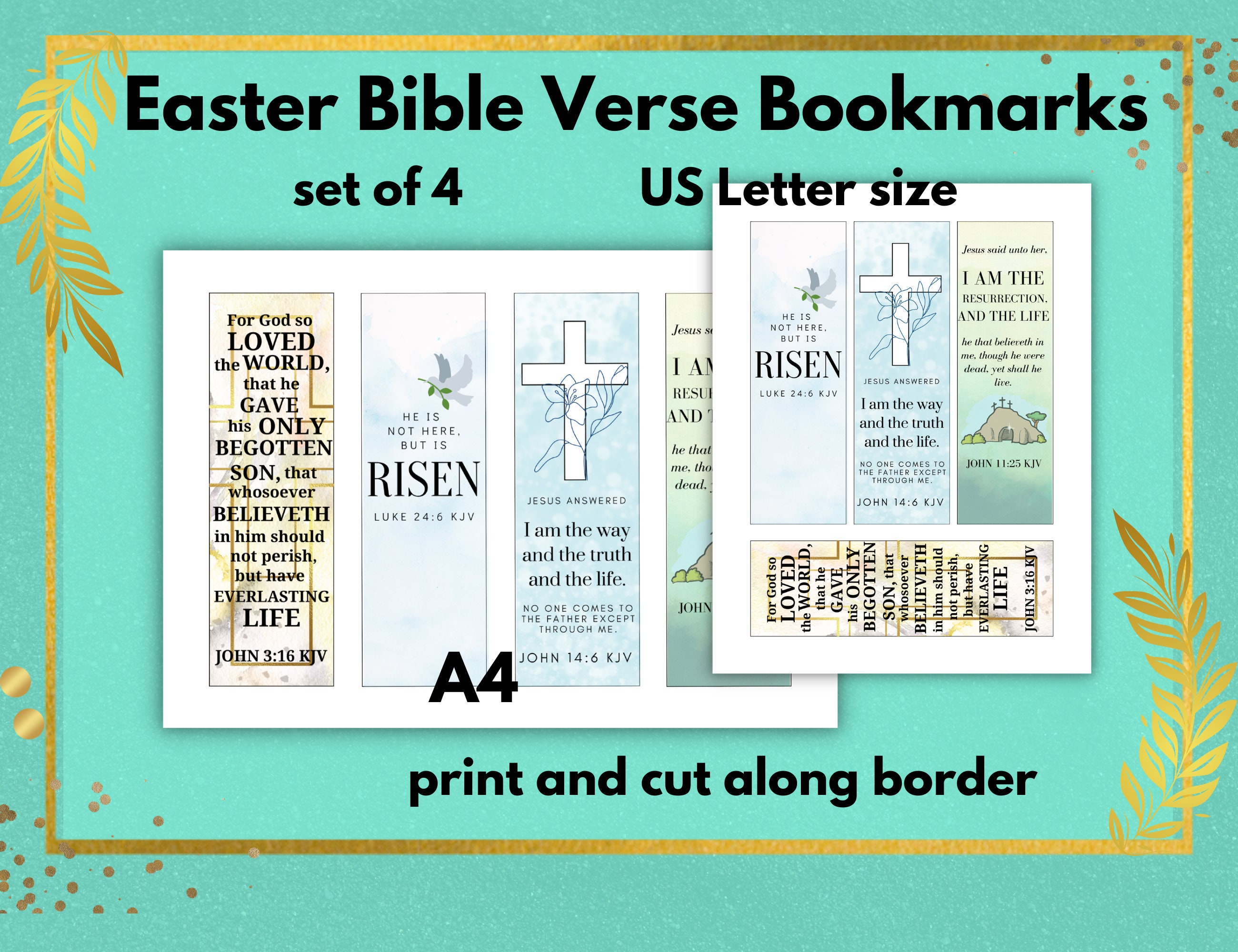 Easter Theme Bible Verse Watercolor Bookmark Set, Jesus and the ...