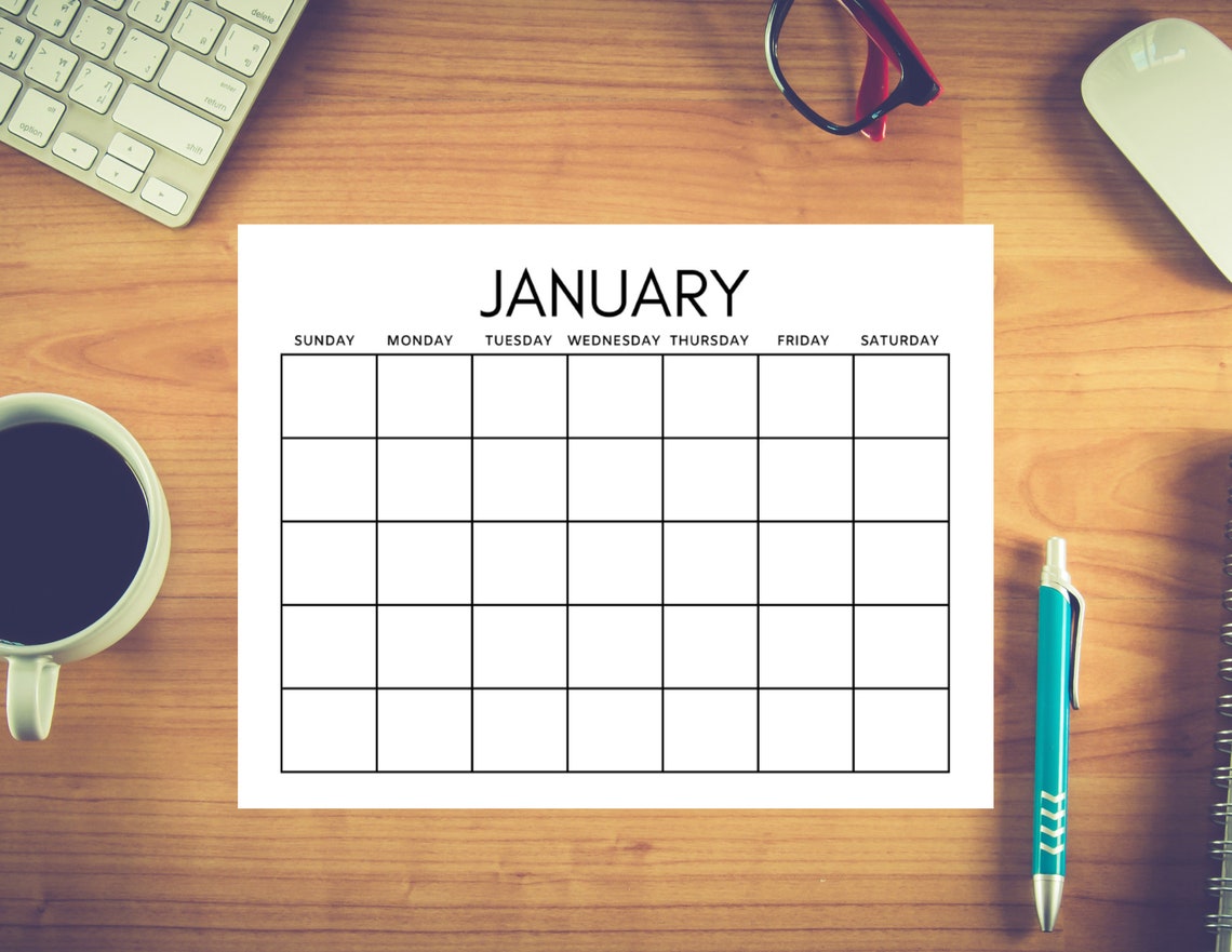 Blank Monthly Calendar Printable Yearly Planner, One Month a Page, Two ...