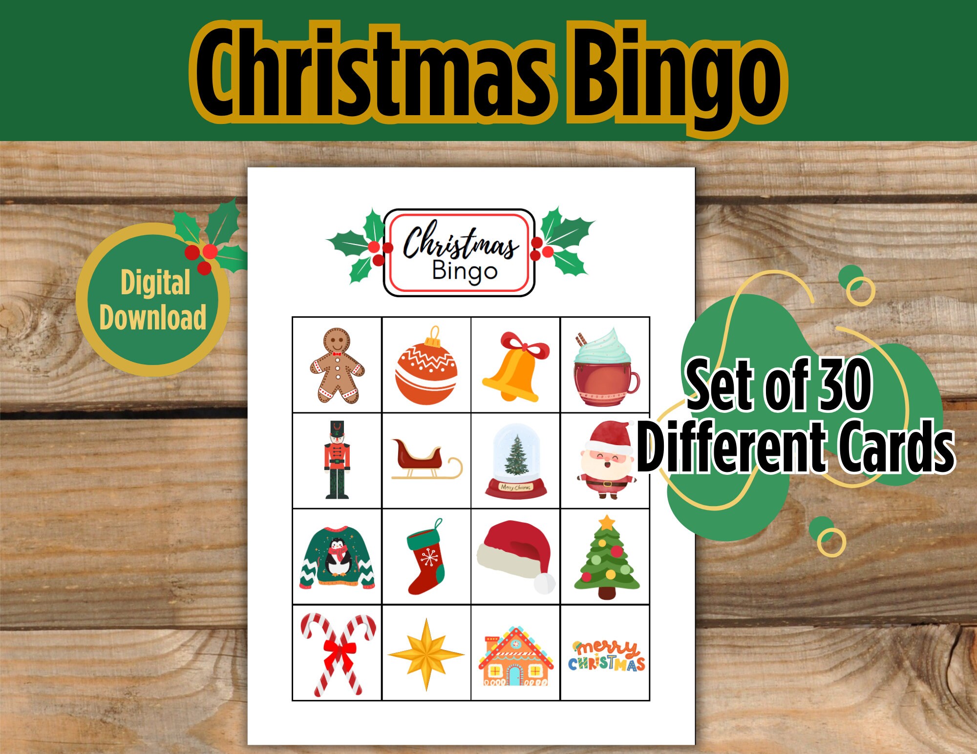 Christmas Bingo Printable Game Cards, 4x4 Grid - Etsy
