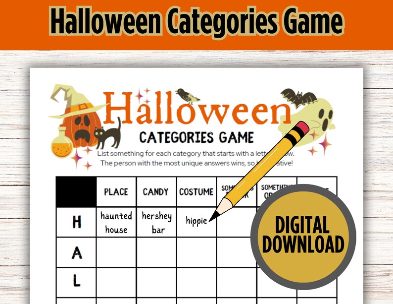 Halloween Activity Categories Printable Game, Think Fast Game - Etsy