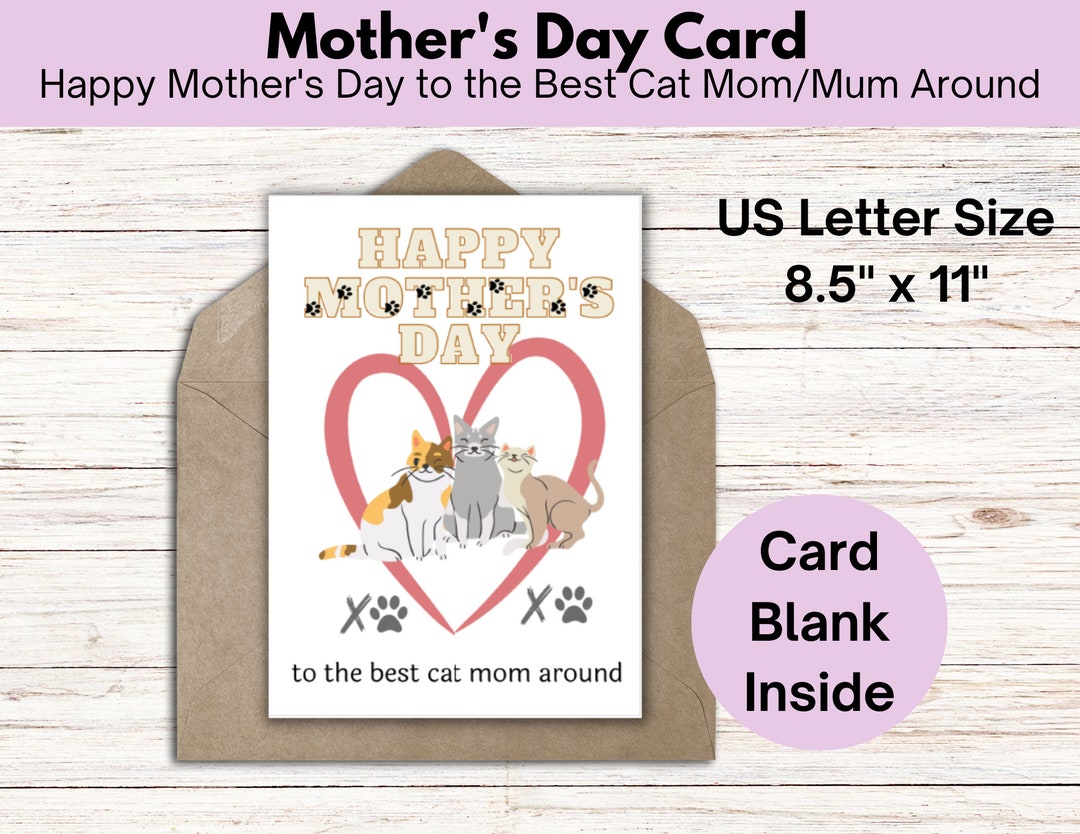 Printable, Foldable Cute Mother's Day Card for Cat Moms: Best Cat Mom ...