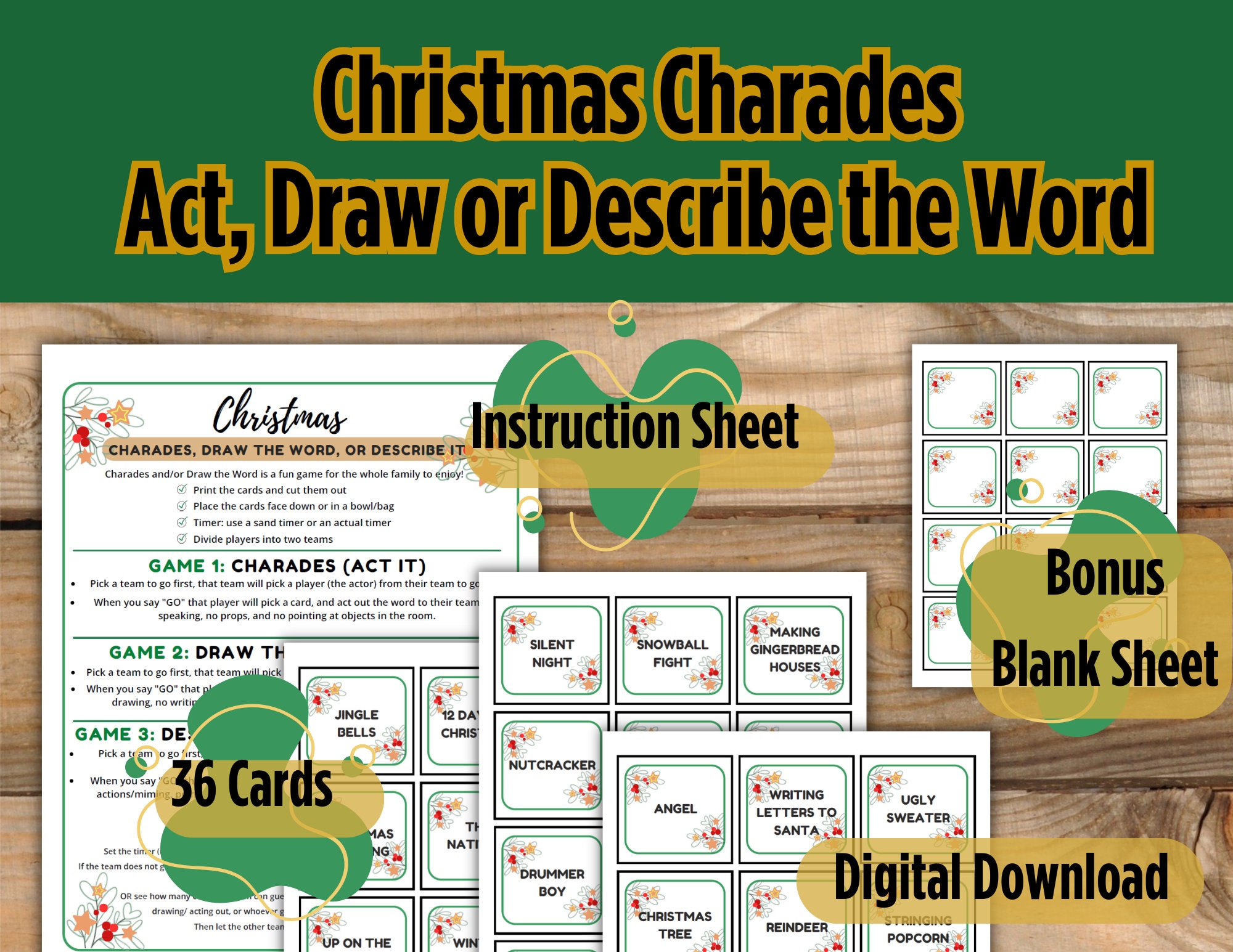 Christmas Charades Printable Game, Family Game Night, Christmas ...