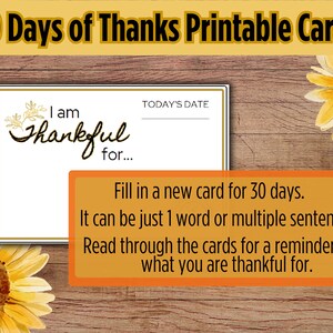 30 Days of Thanks, Gratitude Printable Cards, Gratitude Jar Printable ...