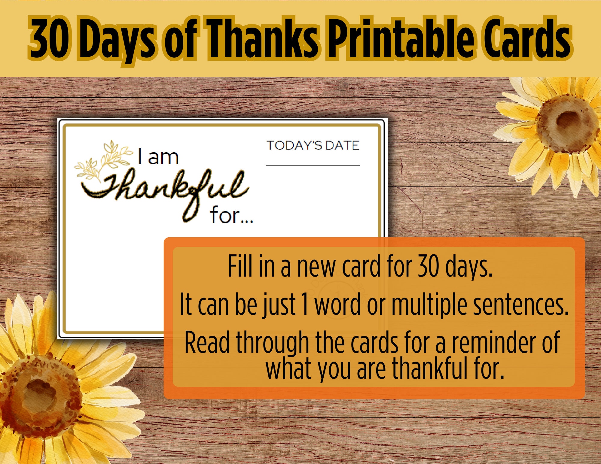 30 Days of Thanks, Gratitude Printable Cards, Gratitude Jar Printable ...