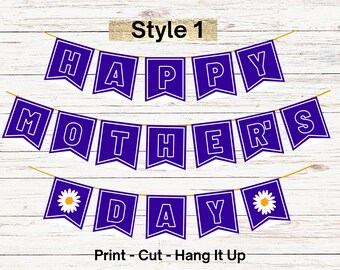 Happy Mother's Day Pink Printable Banner With Daisies, DIY Mothers Day ...