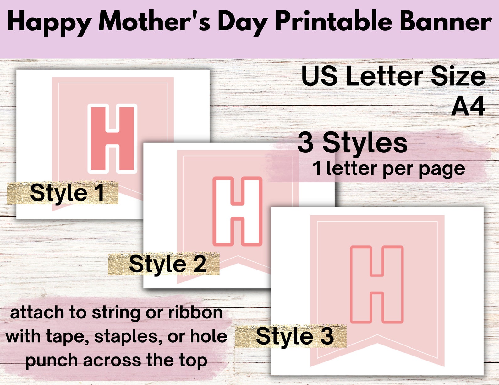 Happy Mother's Day Pink Printable Banner With Daisies, DIY Mothers Day ...